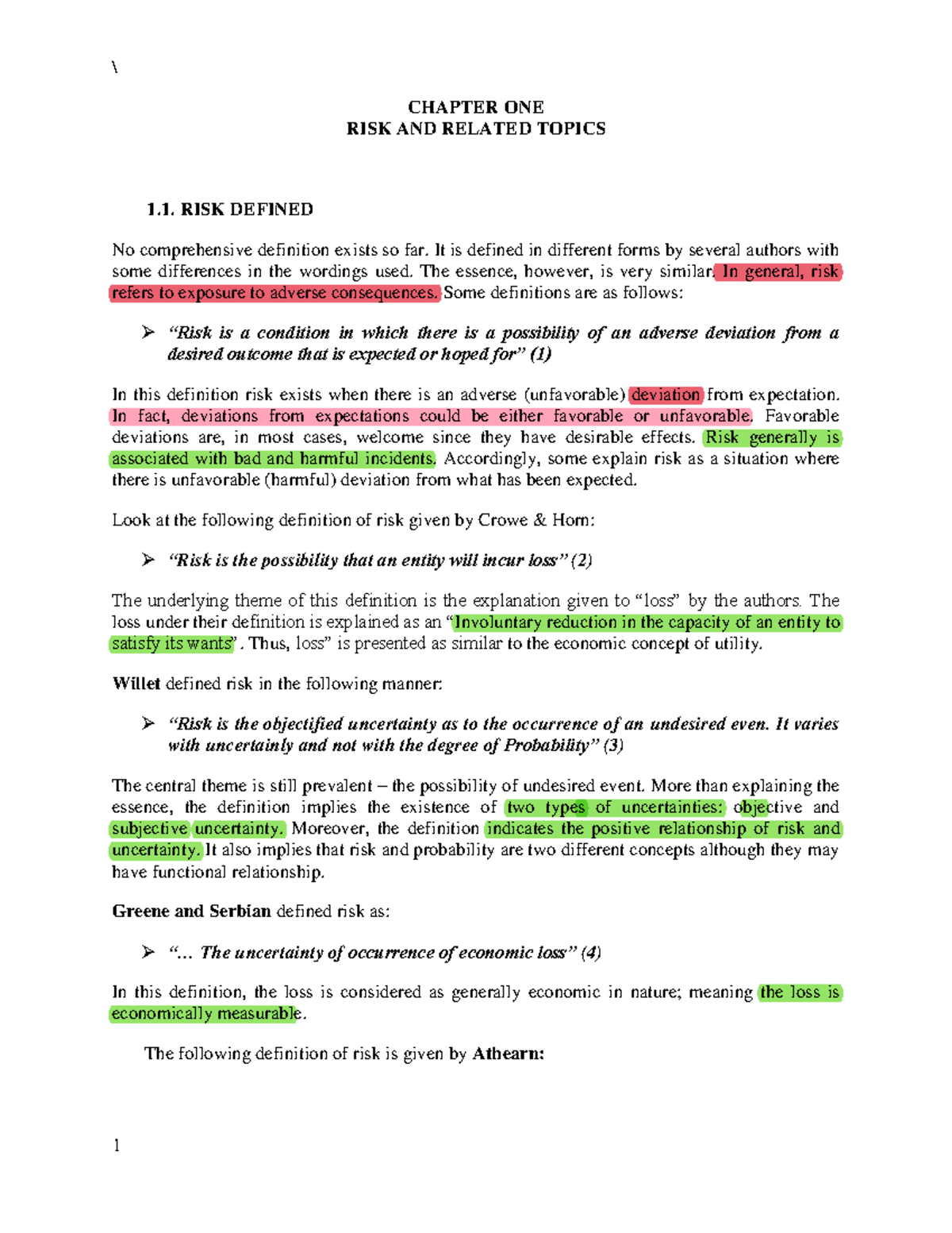 Risk Management CH 1: Understanding Risk and Its Classifications - Studocu