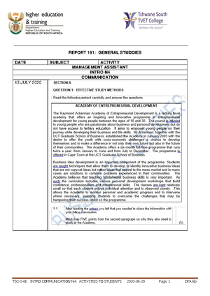N4 Entrepreneurship and Business Management - REPORT 191 PROGRAMMES ...