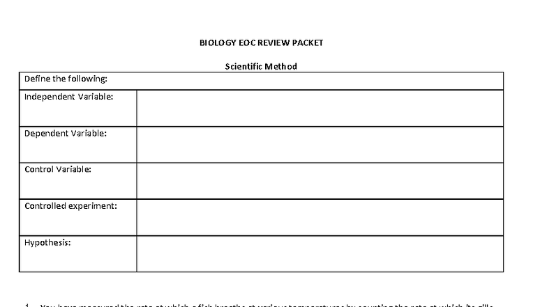 Biology EOC Review Packet: Key Concepts & Experiments Overview - Studocu