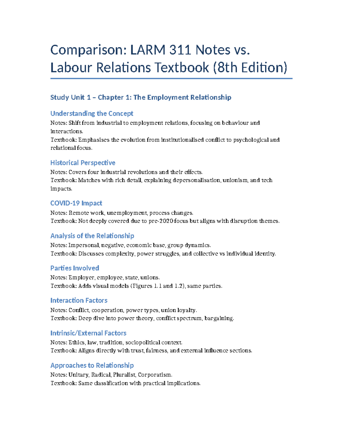 LARM 311 Study Unit 1: Comparing Notes and 8th Edition Textbook - Studocu
