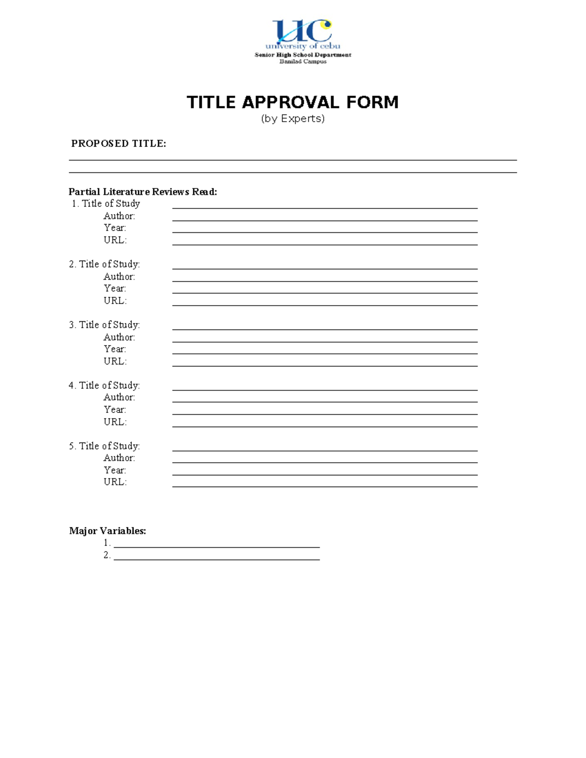 Title Approval Form - ... - TITLE APPROVAL FORM (by Experts) PROPOSED ...