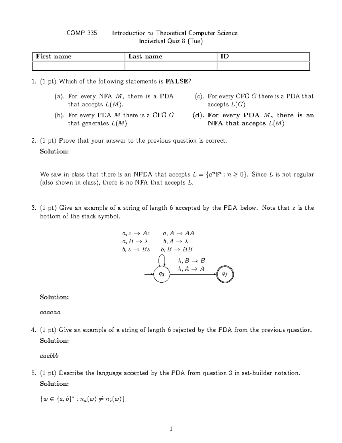 COMP 335 Individual Quiz 8 - Studocu