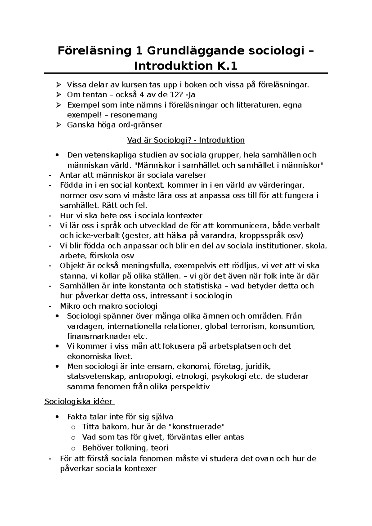 Föreläsningar i Sociologi K.1 - Grundläggande Teorier och Perspektiv ...