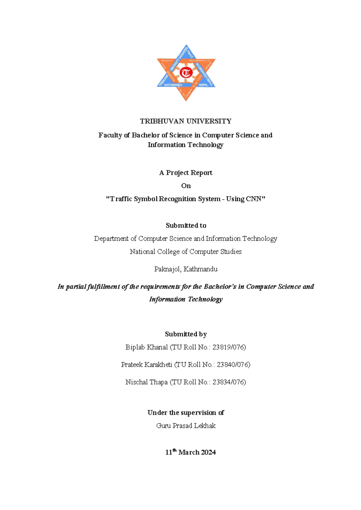 Traffic Symbol Recognition System Project Report (CSIT 2024) - Studocu