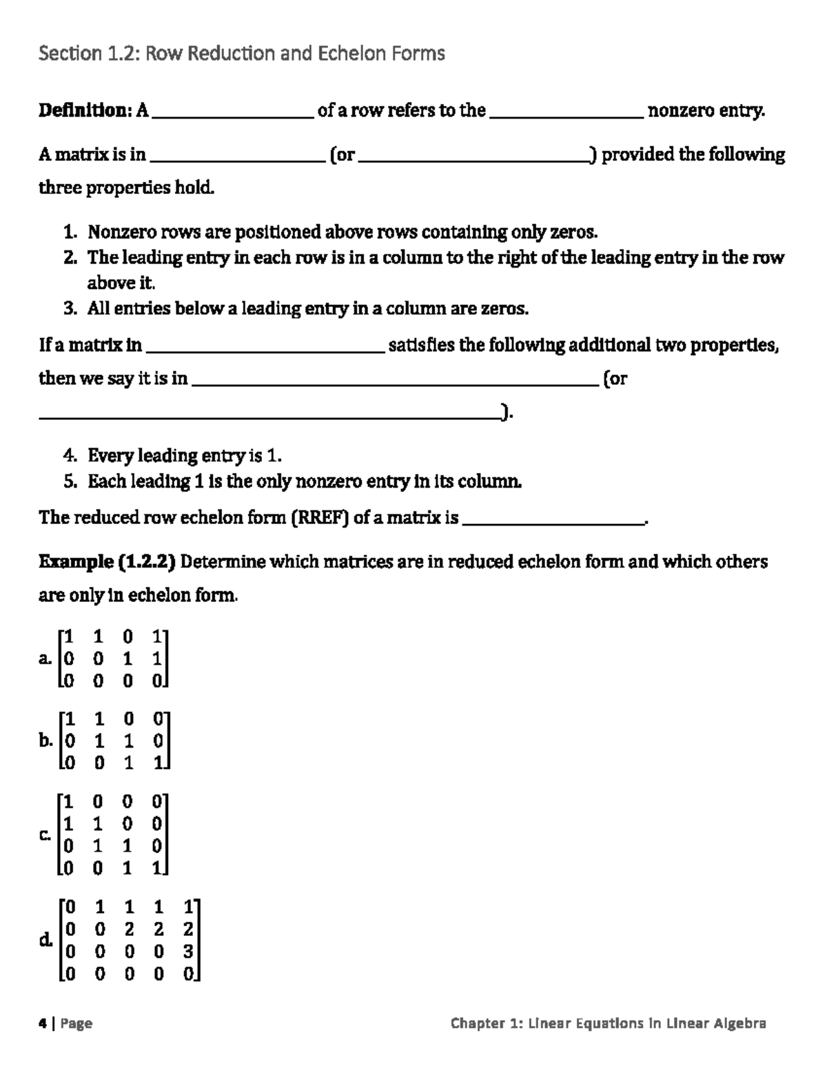 Linear Algebra (MATH 101): Row Reduction & Echelon Forms Notes - Studocu