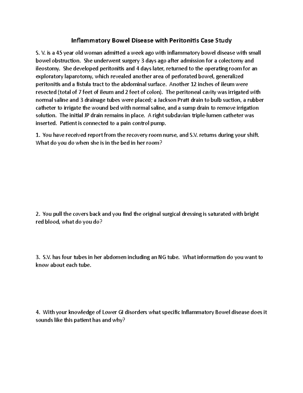 Inflammatory Bowel Disease & Peritonitis Case Study Analysis - Studocu