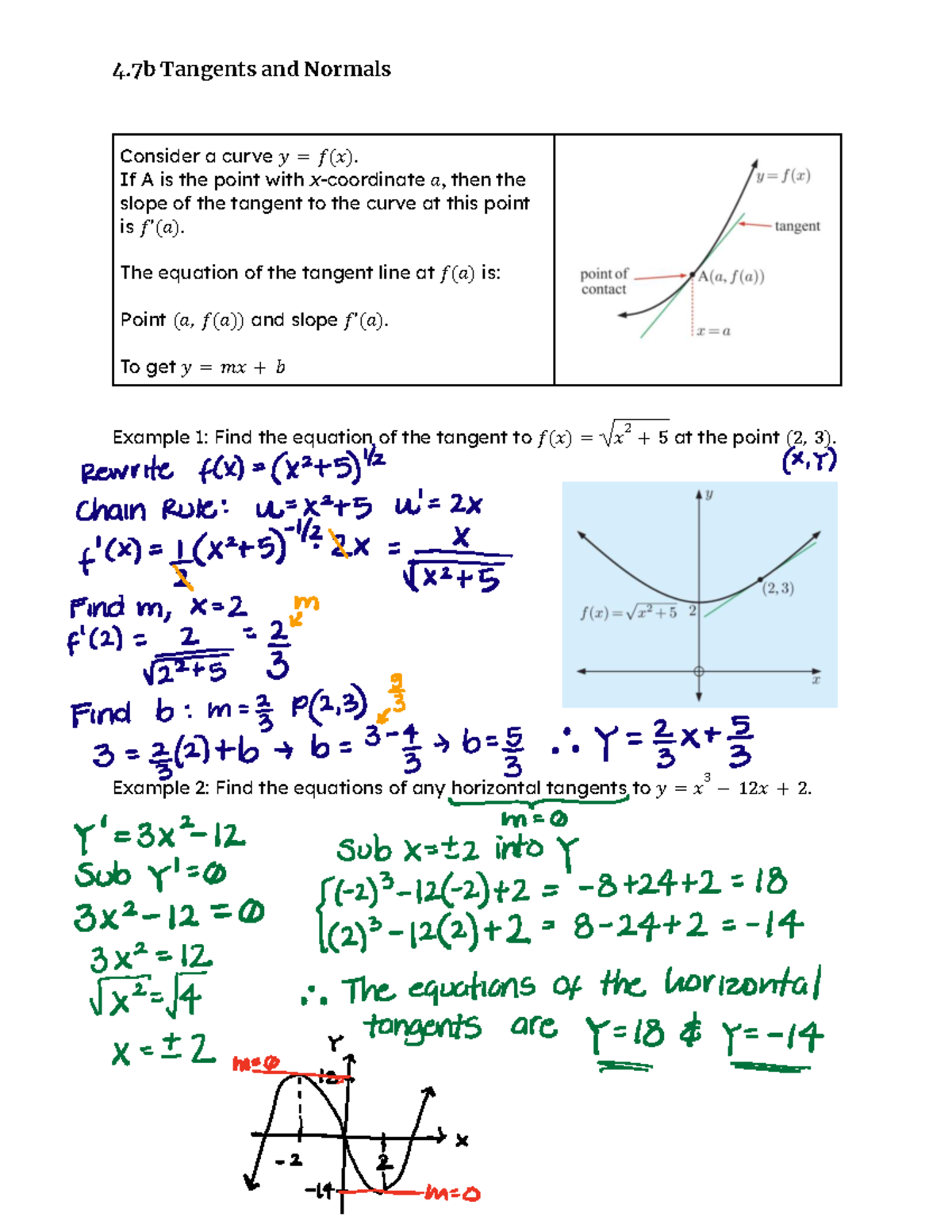 4.7b Tangents & Normals: Equations and Examples Explained - Studocu