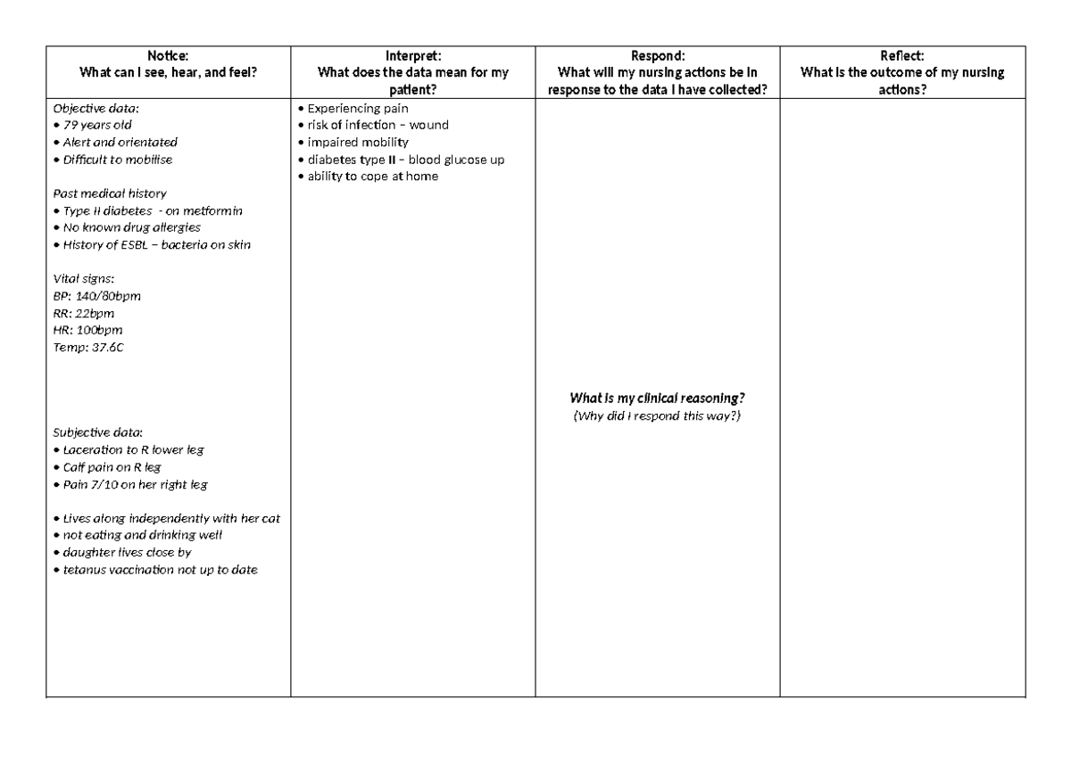 NIRR Care Plan Tool: Patient Assessment & Nursing Actions - Studocu