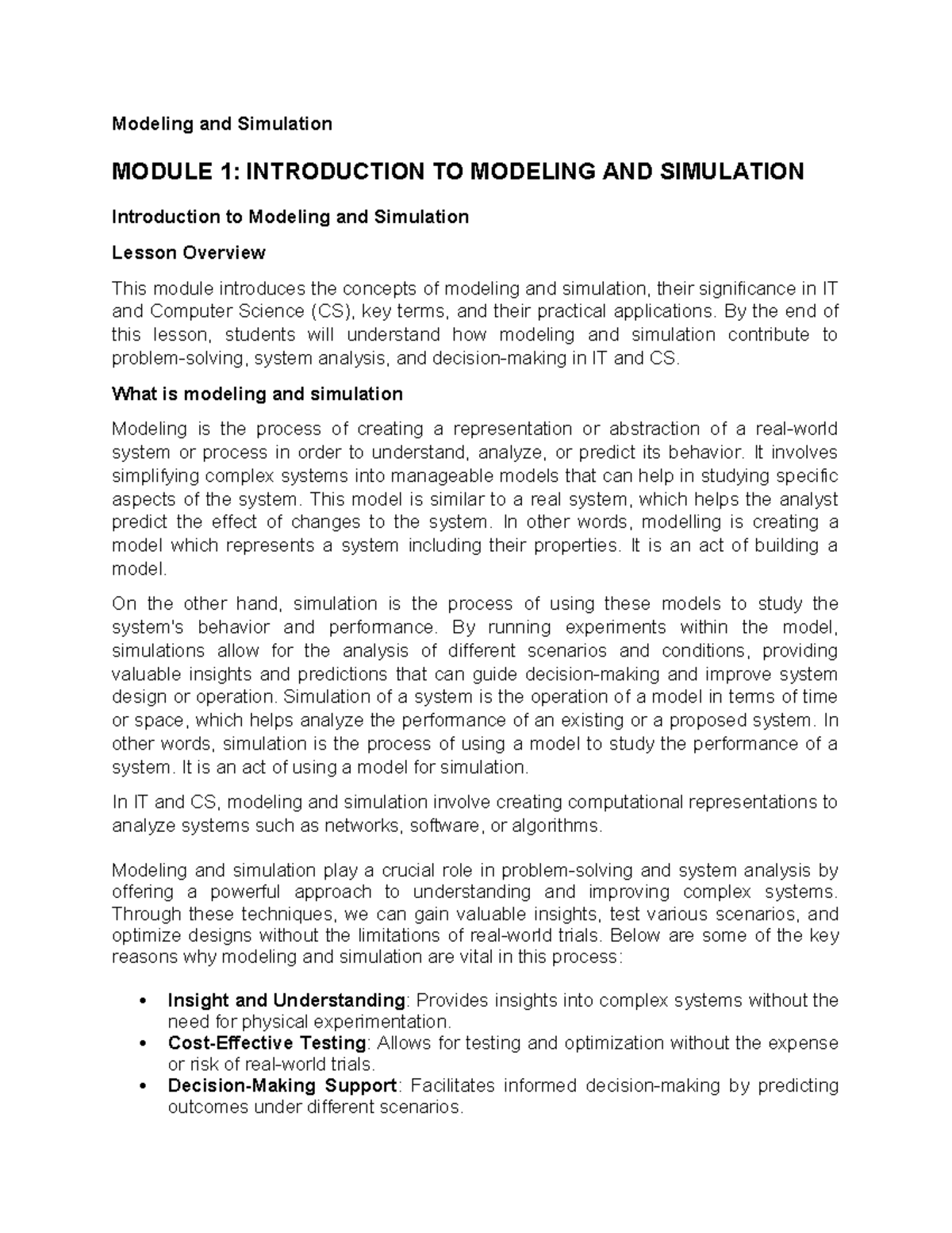 Prelims CS101: Introduction to Modeling and Simulation - Studocu
