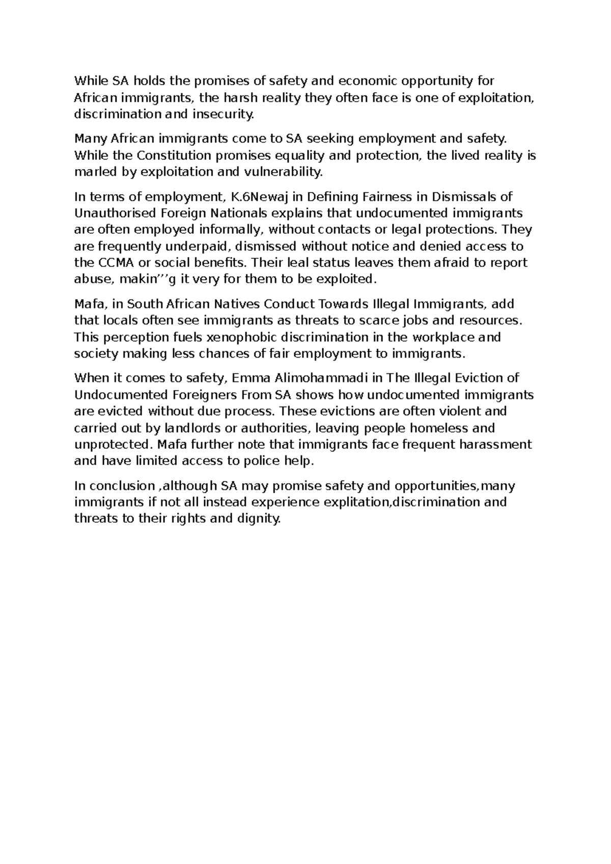 CALL Unit 3 - Reflection on African Immigrants' Challenges in SA - Studocu