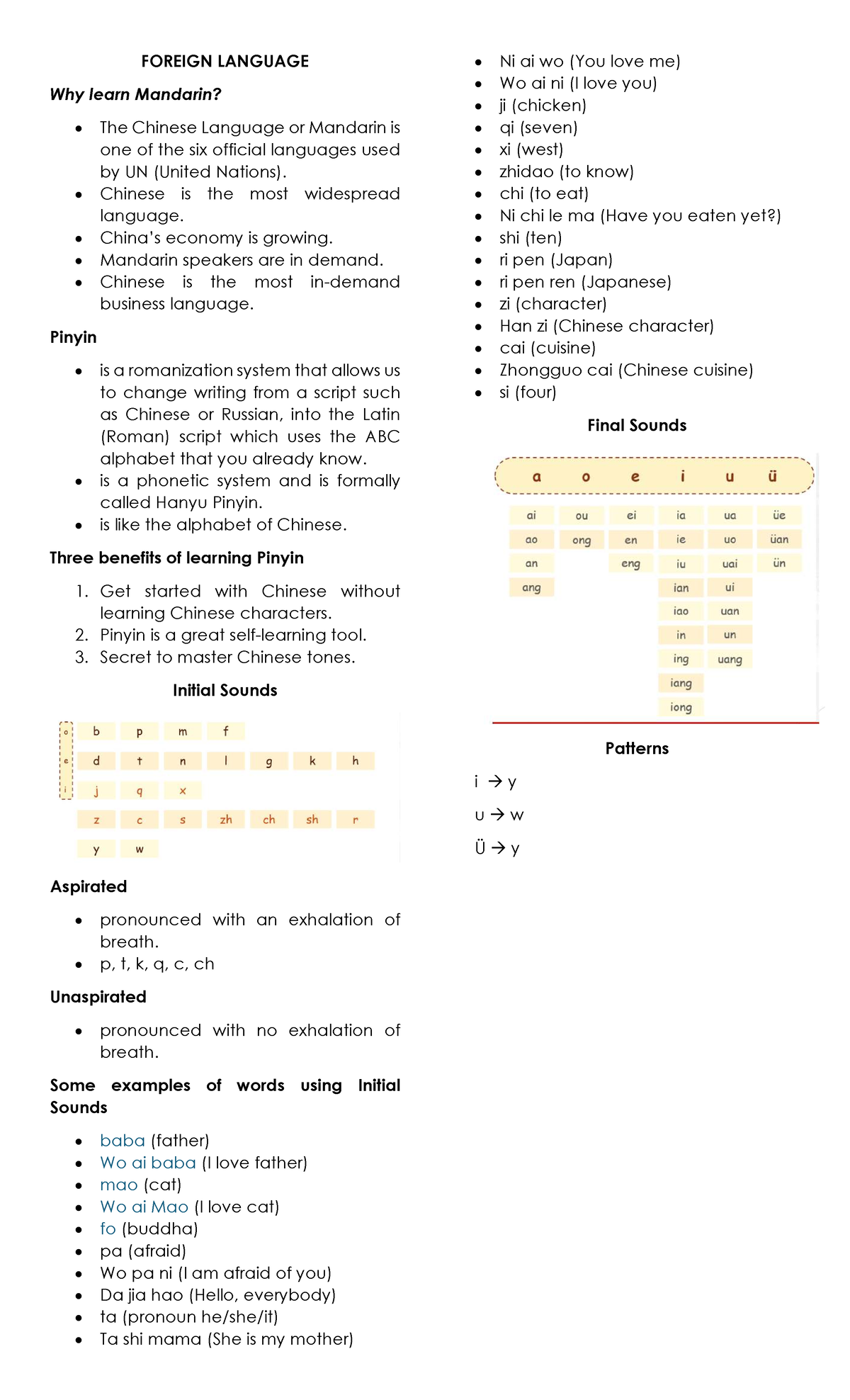 Forlang - Final Exam Notes on Learning Mandarin Language - Studocu