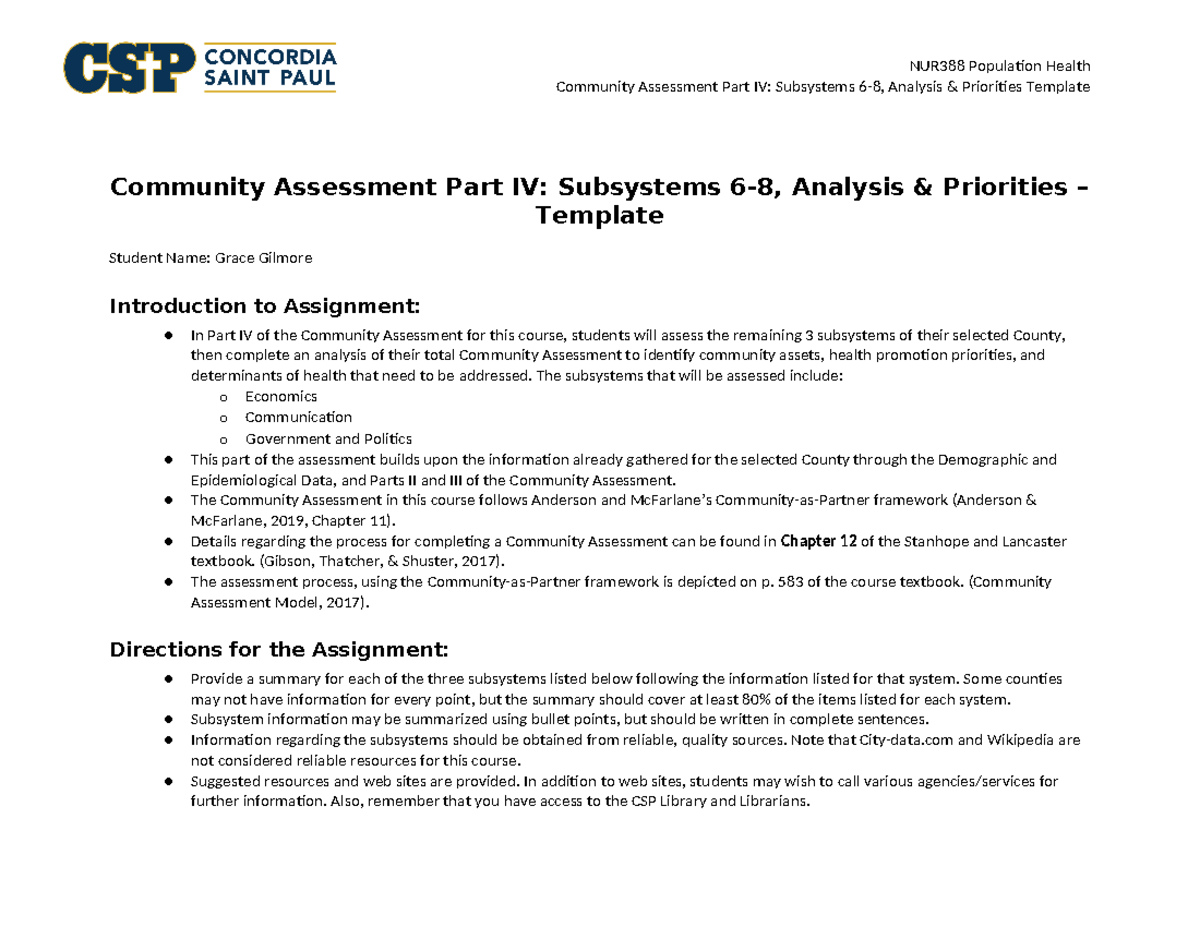 Community Assessment IV: Subsystems 6-8 Analysis & Priorities Template ...