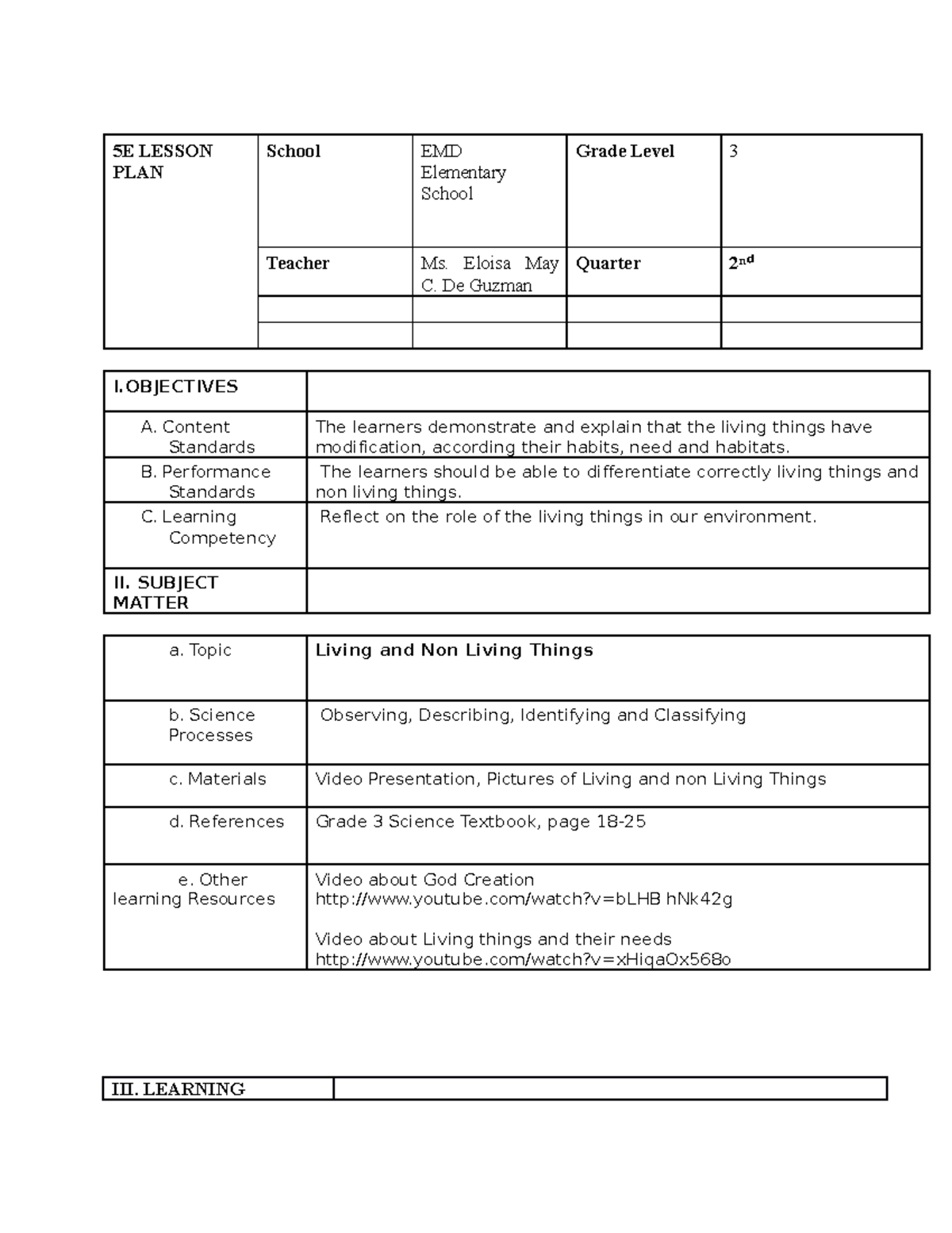 3rd Grade Science Lesson Plan: Living vs. Non-Living Things - Studocu