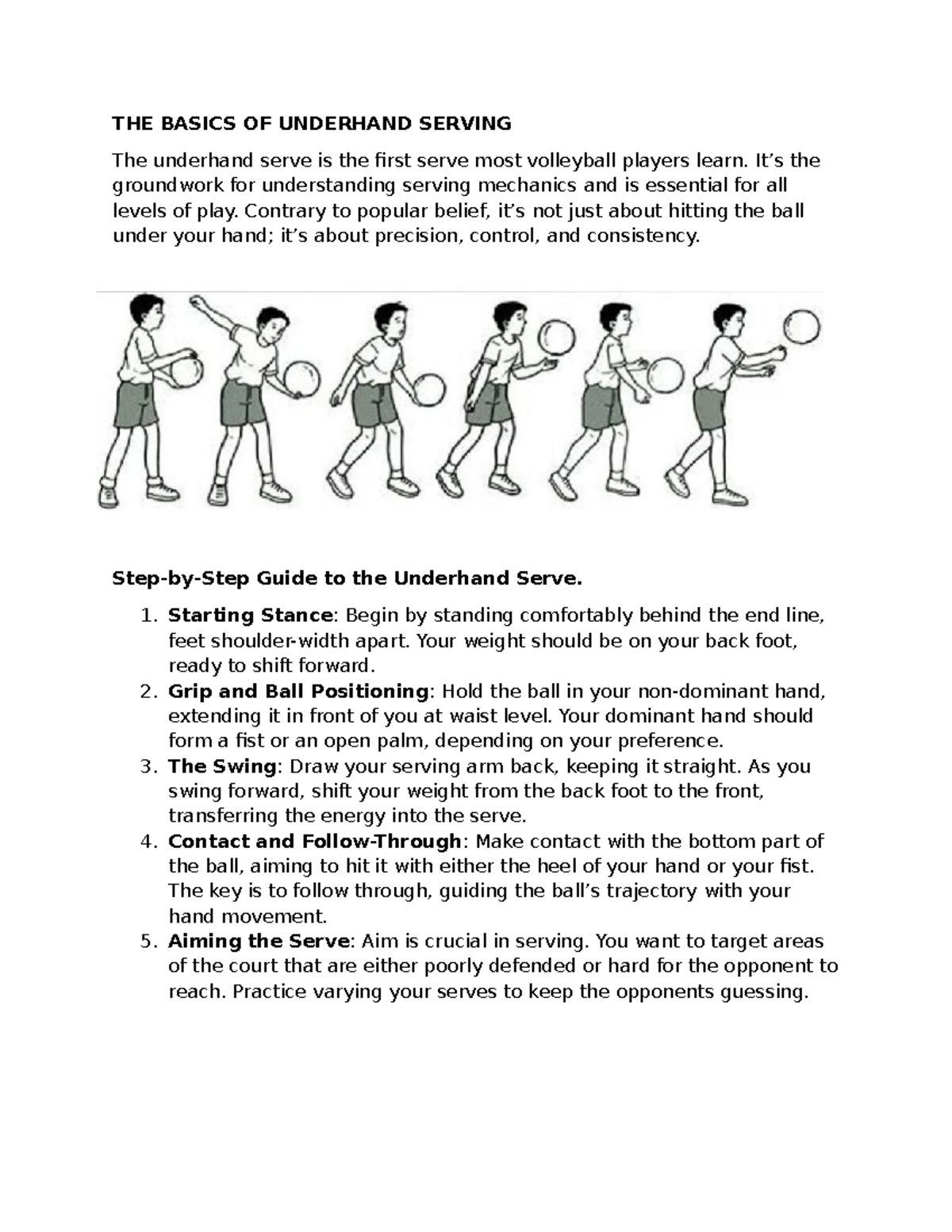 Volleyball Techniques: Underhand Serve & Forearm Pass Guide - Studocu