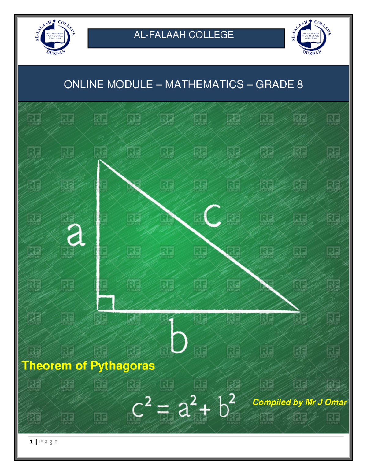Mathematics Grade 8: Theorem of Pythagoras Notes (Resource 08cc3ef7 ...