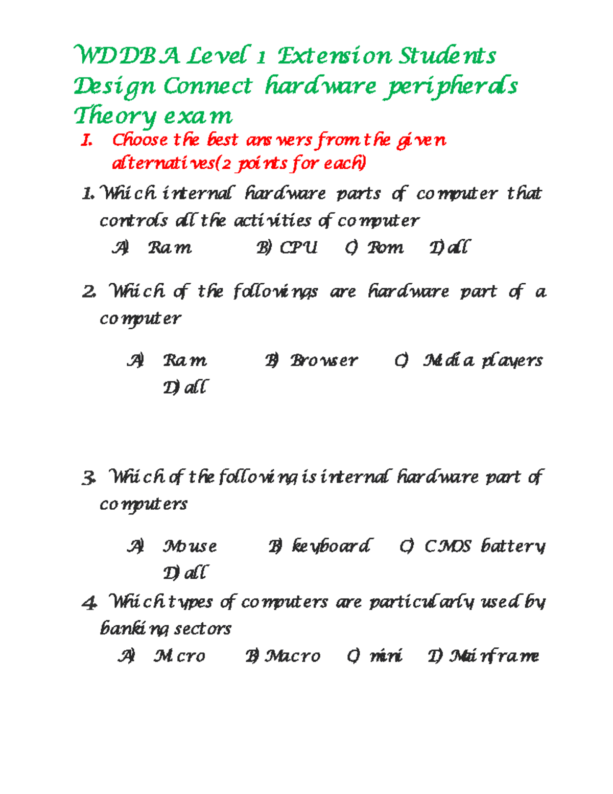 CHWP exam - op' - WDDB A Le vel 1 Extensi on Stude nts Desi gn Connect ...