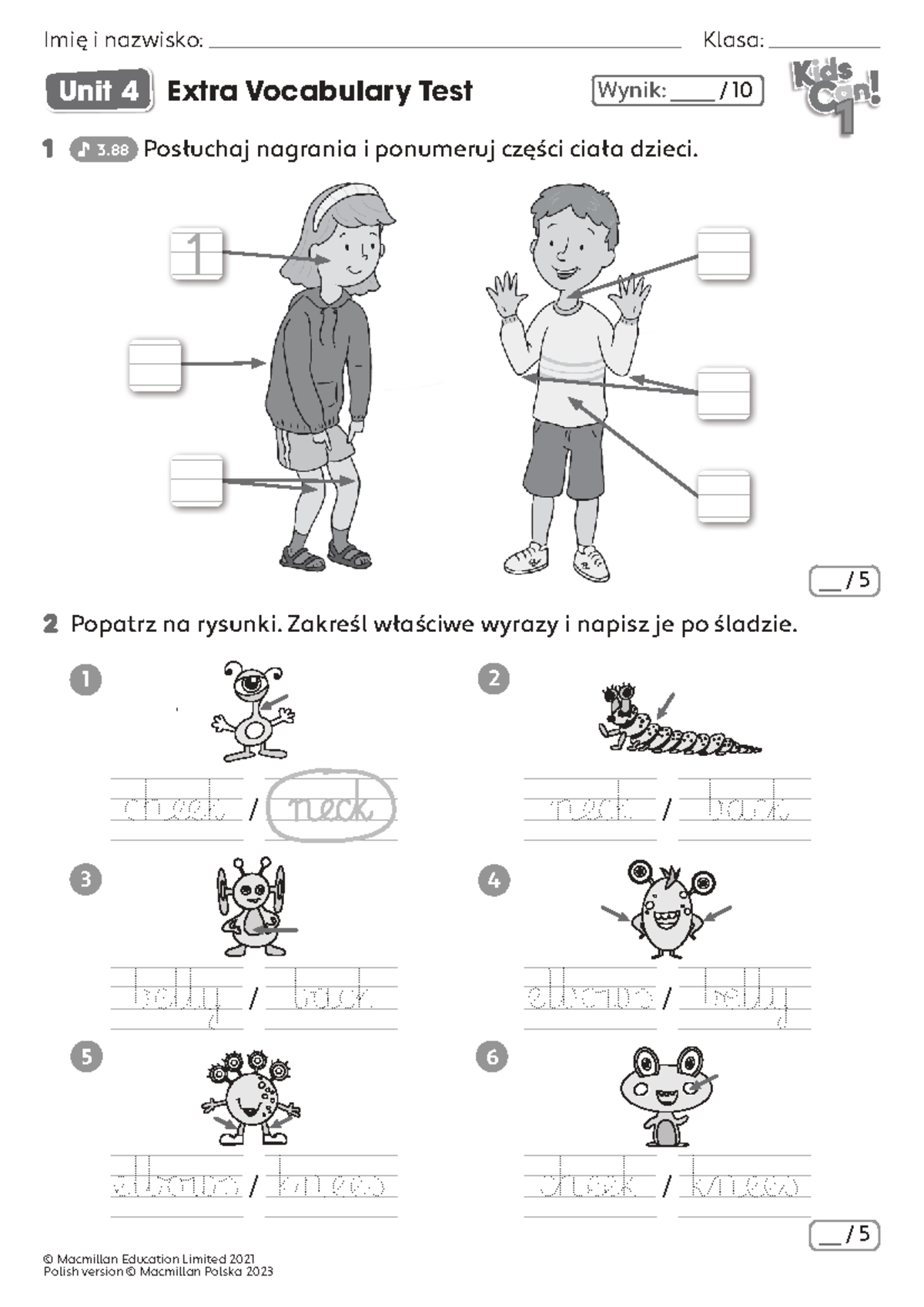 Kids Can 1 Extra Vocabulary Test Unit 4 - Język angielski - © Macmillan ...