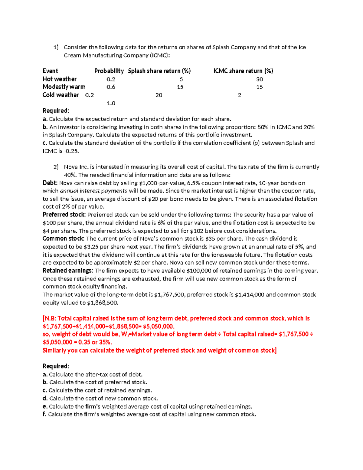 Math Problems - Financial Analysis and Portfolio Returns (Course Code ...