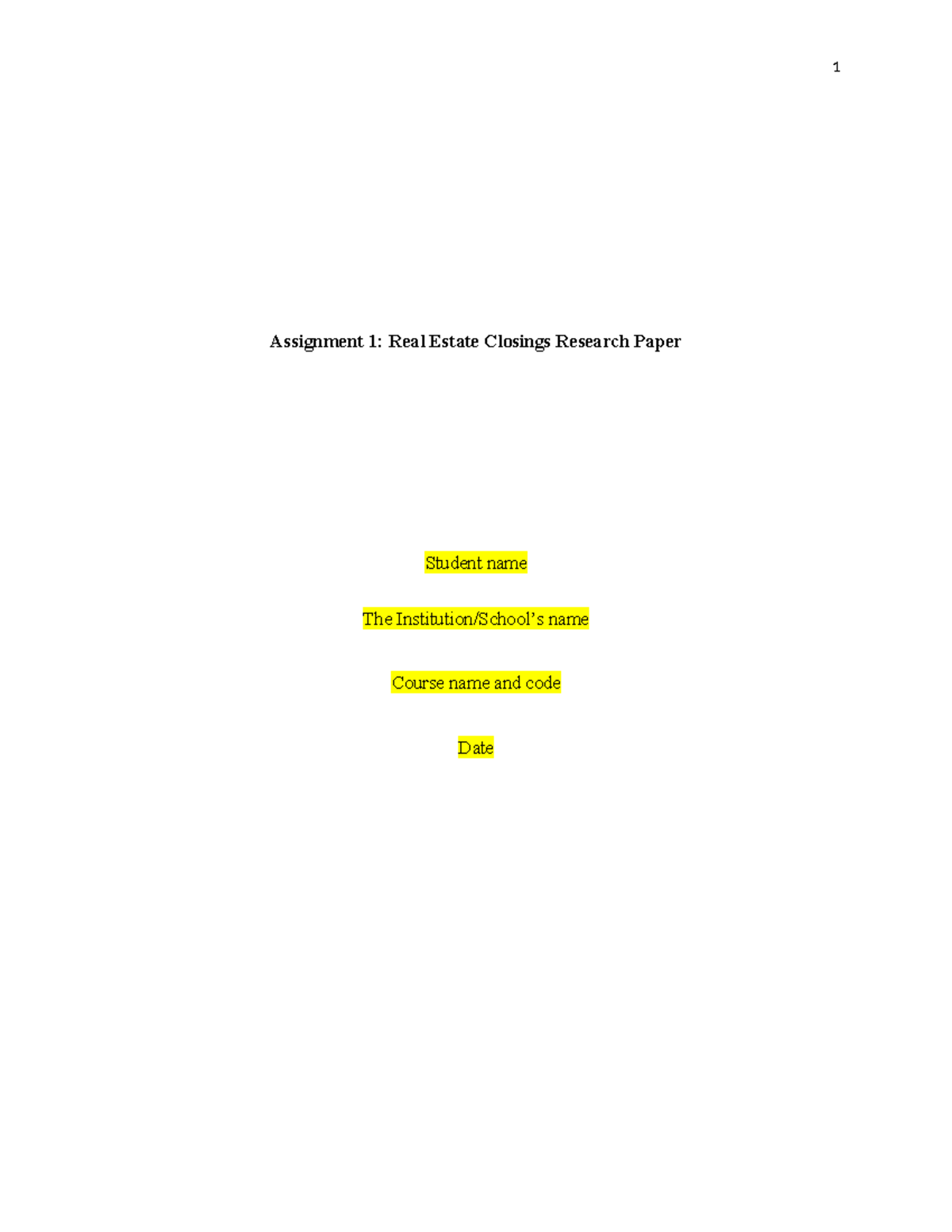 Real Estate Closings Research Paper: Understanding Key Concepts (RE 101 ...