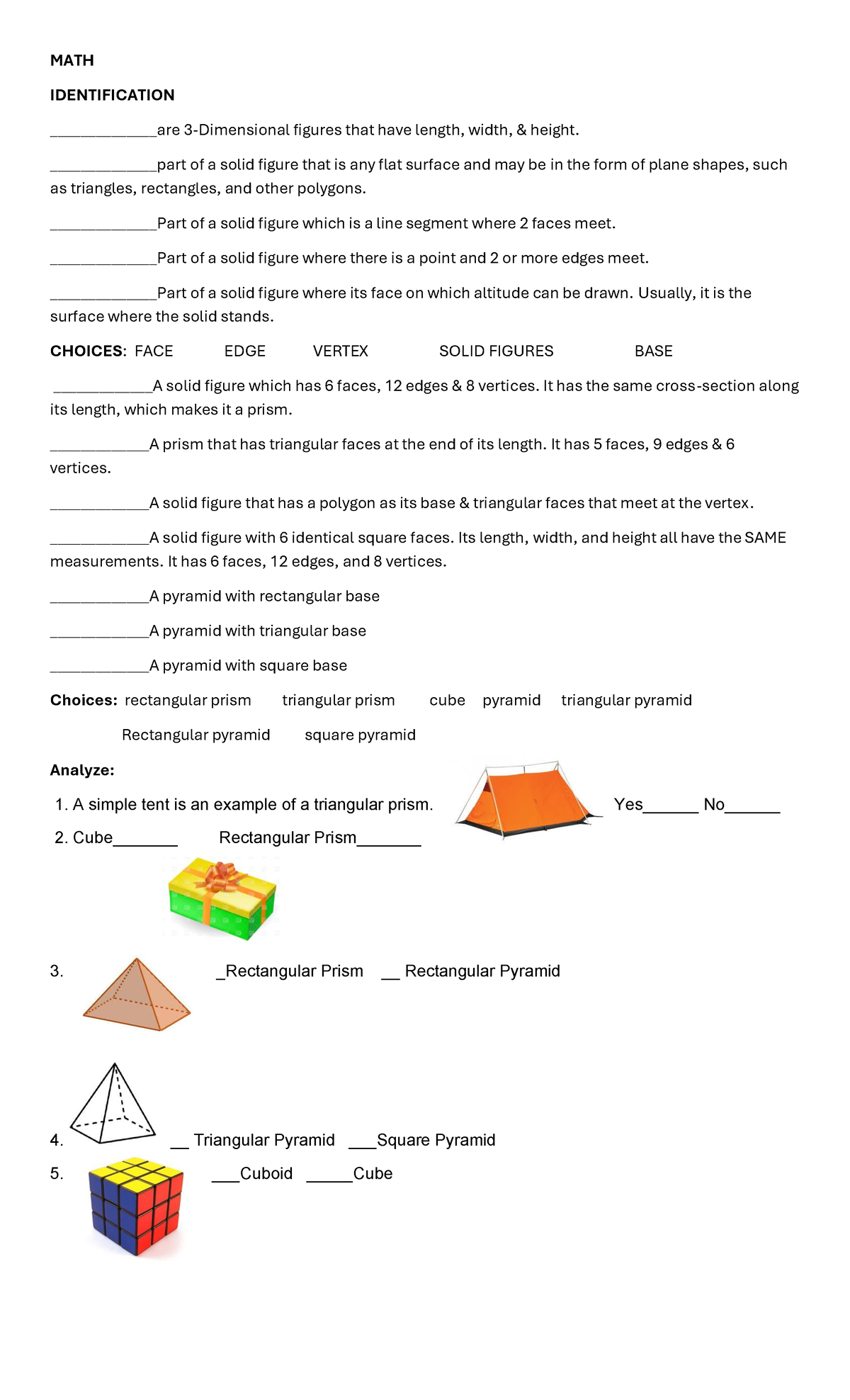 MATH 101: Understanding Solid Figures and Their Properties - Studocu