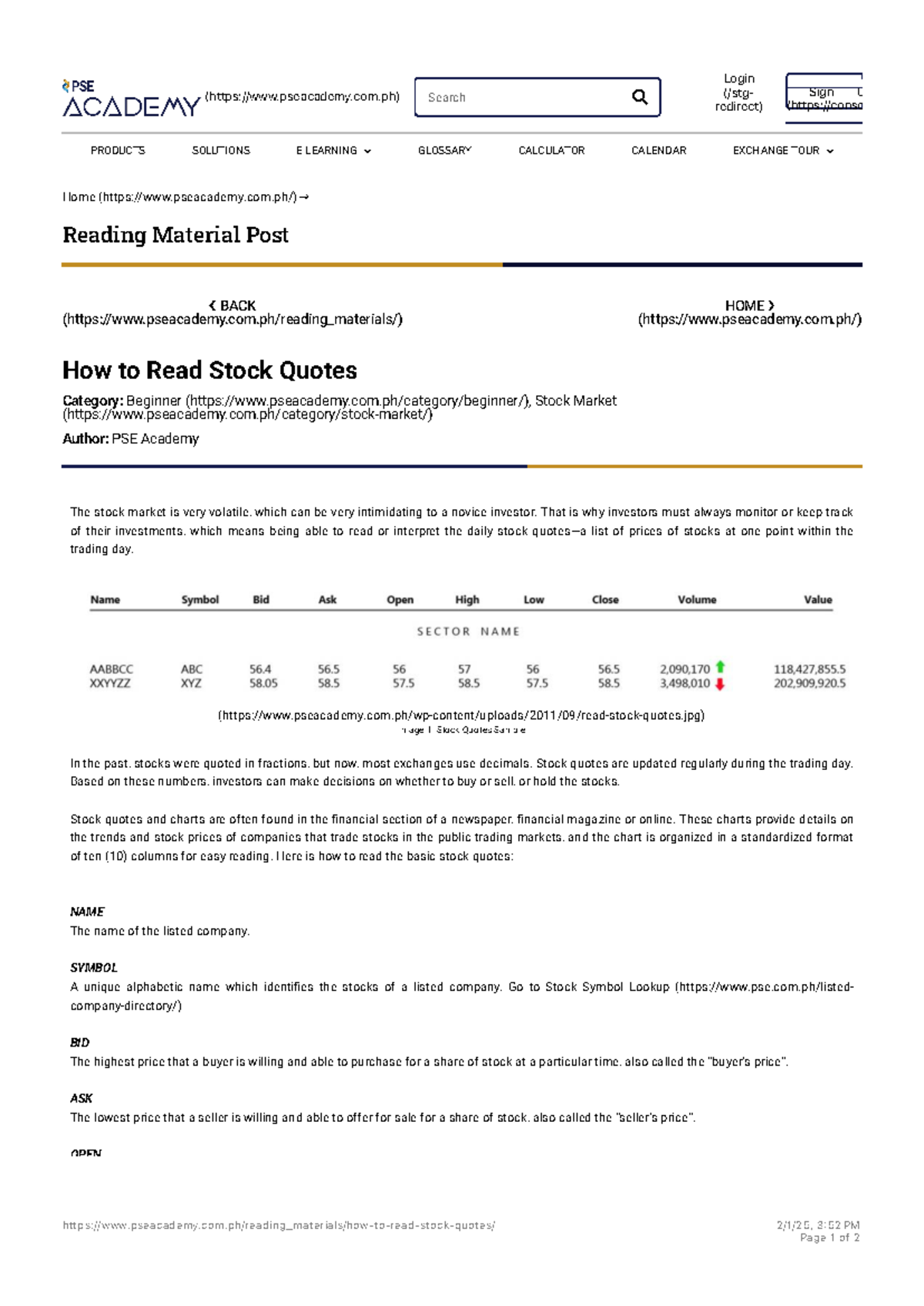 5 How to Read Stock Quotes - Market Education - Home (pseacademy.com ...