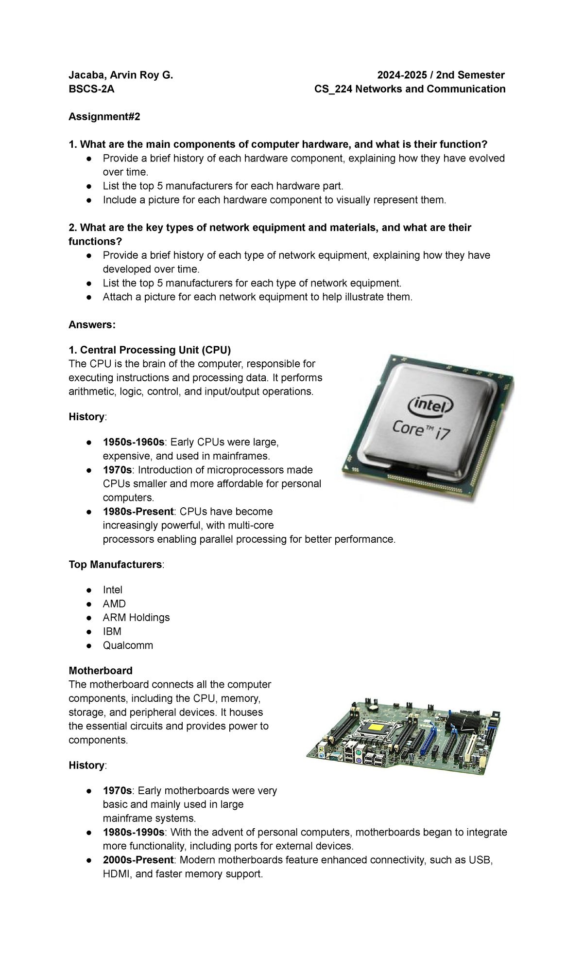 Main Components of Computer Hardware - Jacaba, Arvin Roy G. 2024-2025 ...