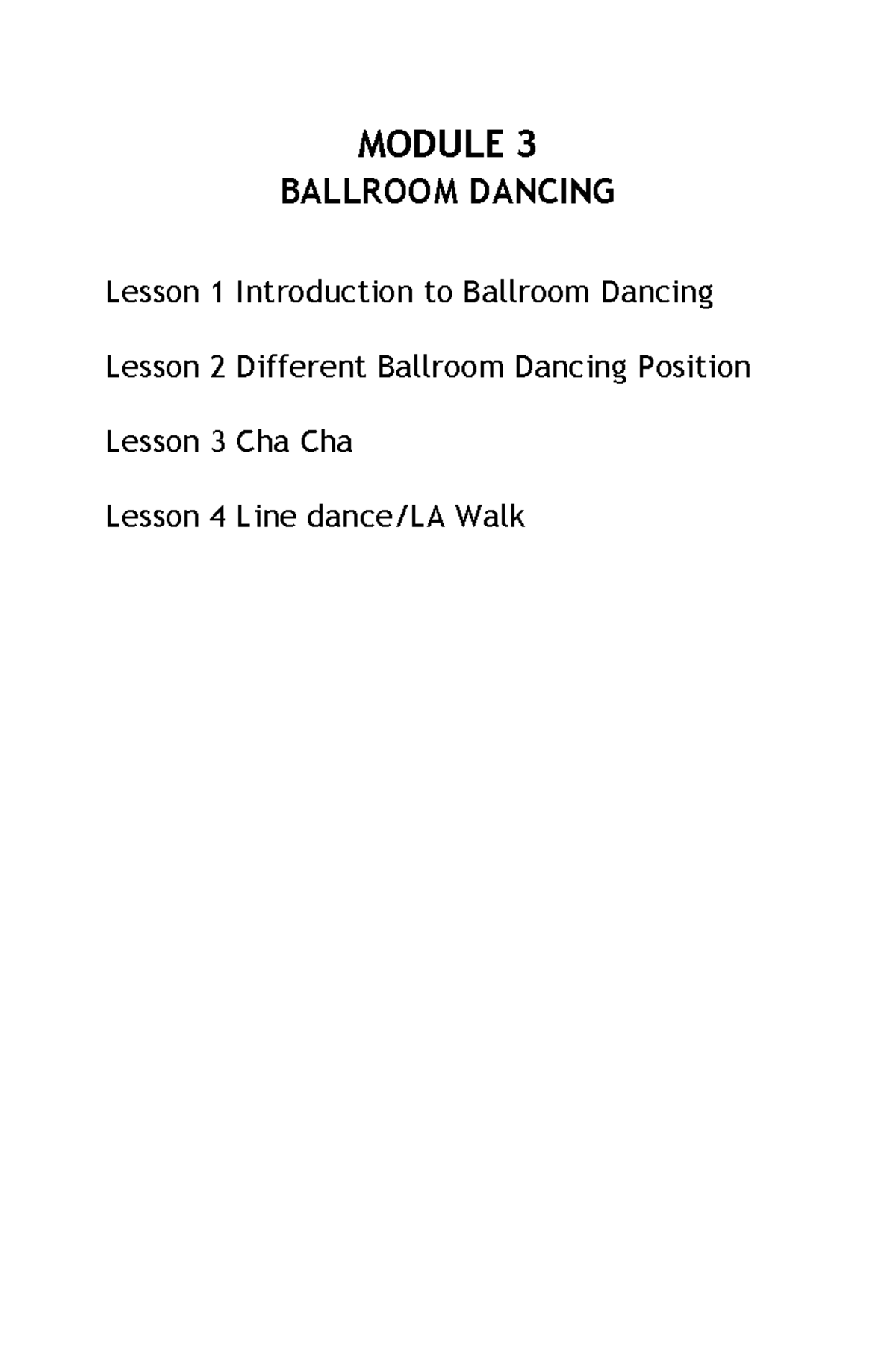 Ballroom Dancing Module 3: Lessons on Positions, Cha Cha & Dance Etiquette - Studocu