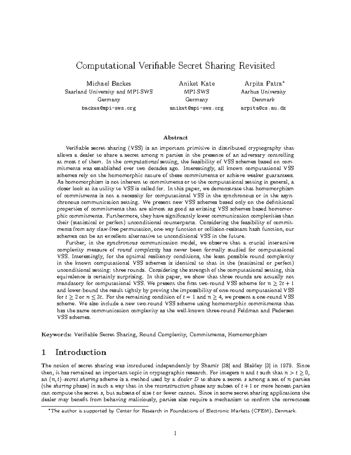 Computational VSS: Revisiting Round Complexity and Commitments - Studocu