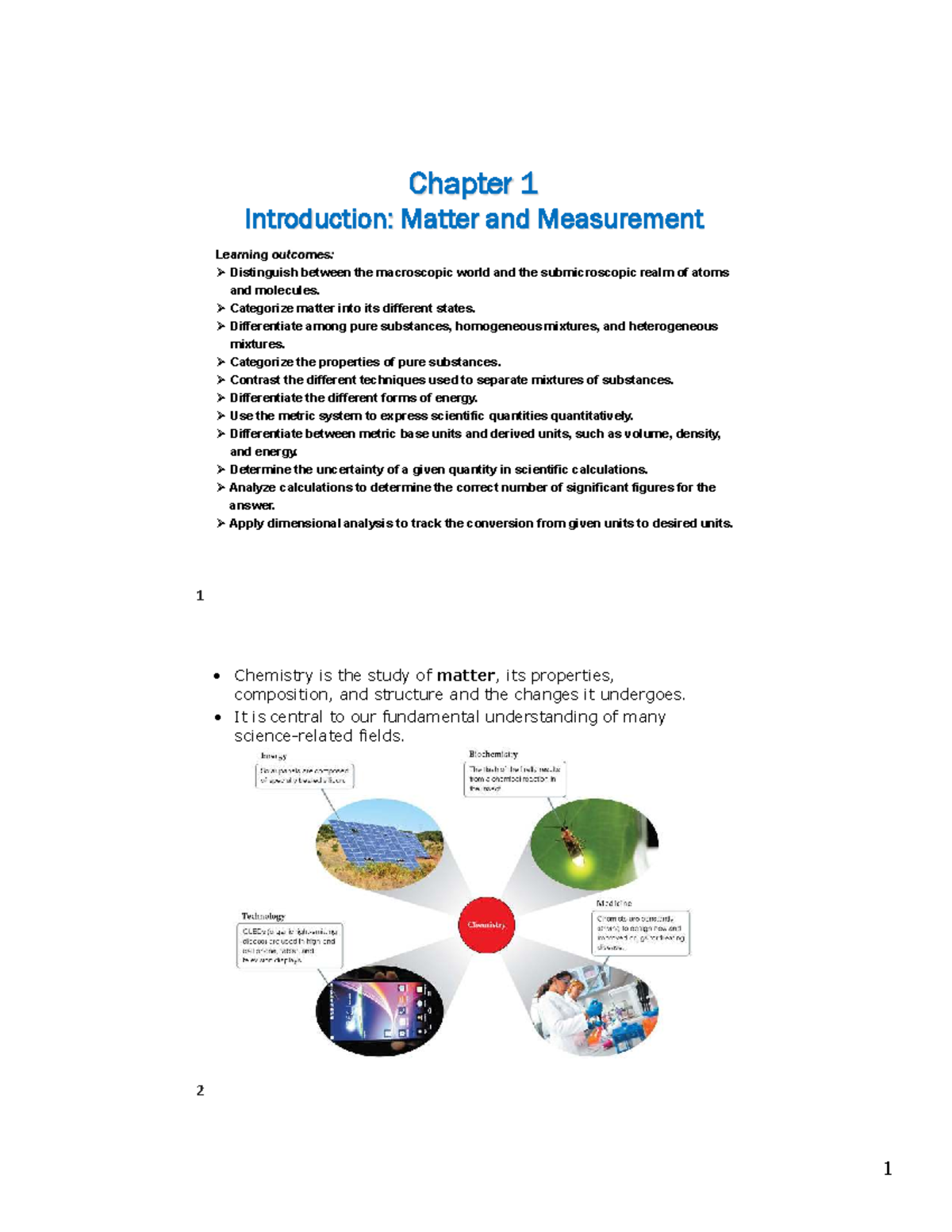 Chapter 1: Introduction to Matter & Measurement in Chemistry - Studocu