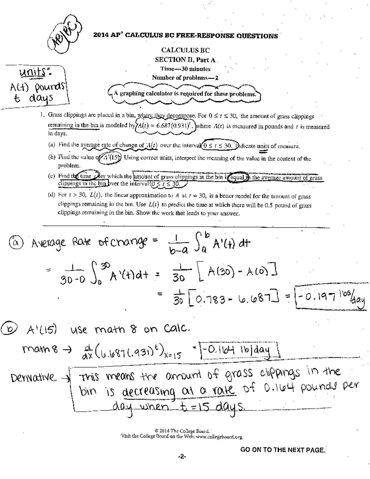 2014 CALCULUS BC Free Response Questions & Scoring Guidelines - Studocu