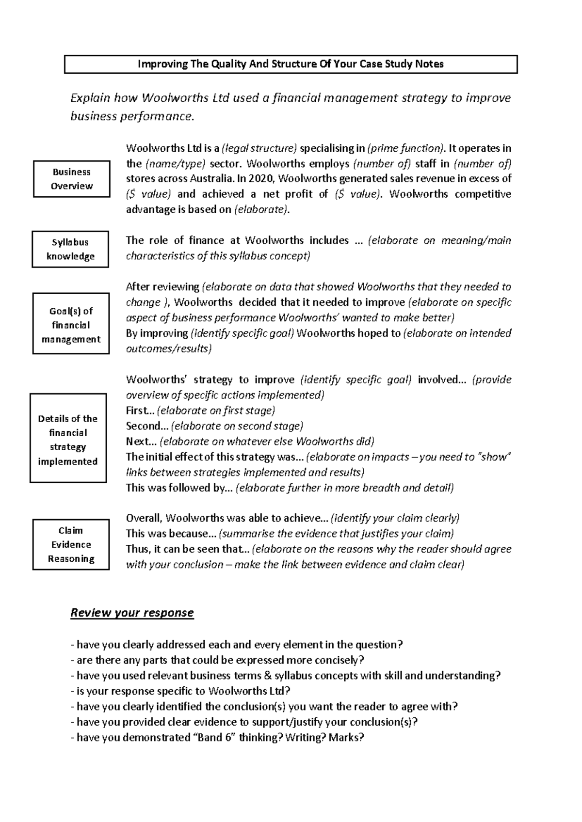 Woolworths Ltd Case Study: Financial Management Strategies for ...