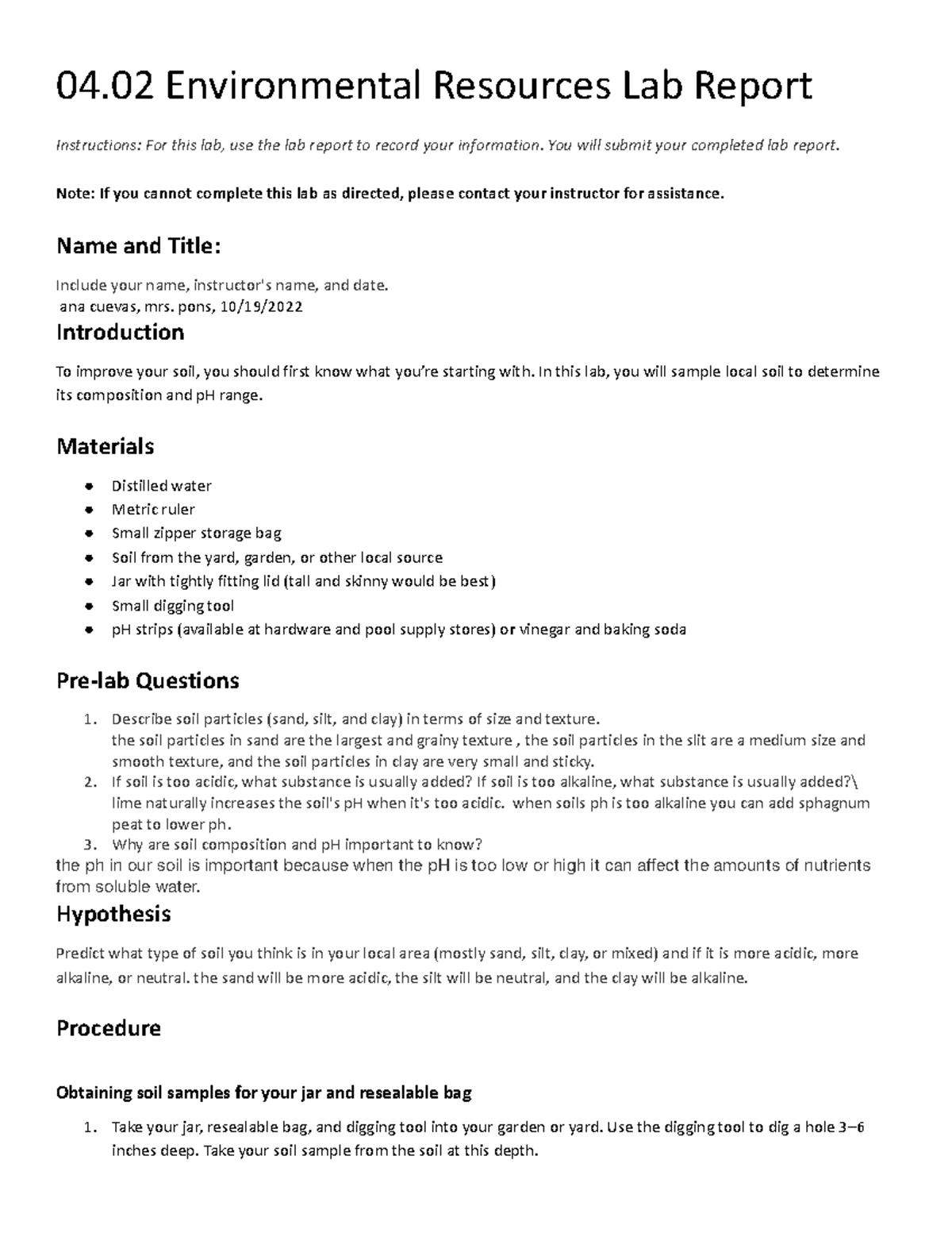 Environmental resources lab report - 04 Environmental Resources Lab ...