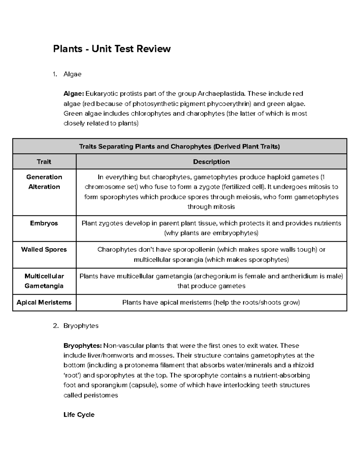 SBI3U (AP Biology) - Plants Summary/Test Review - Plants - Unit Test ...