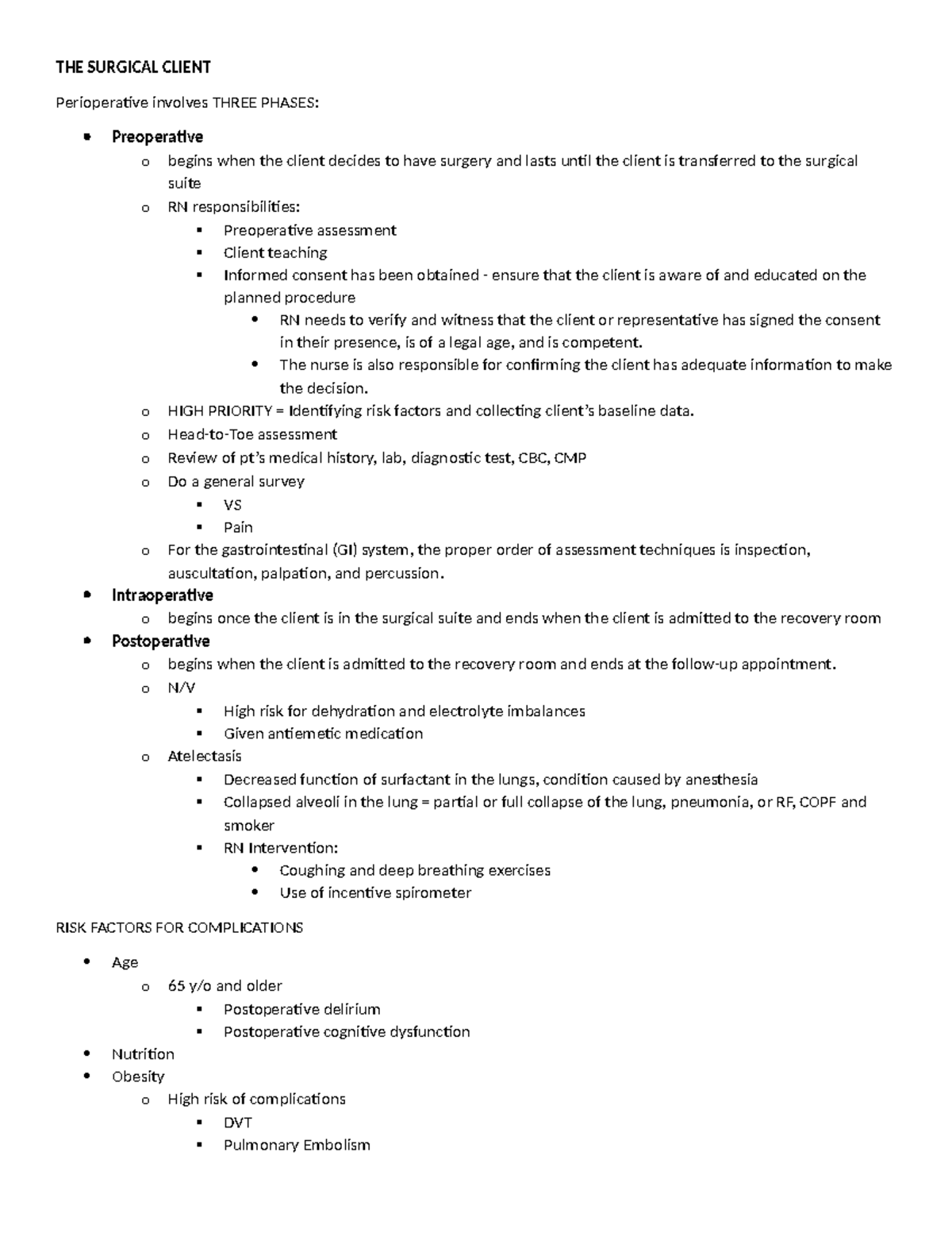 Surgical Client Care Overview: Key Phases, Risks & Interventions - Studocu
