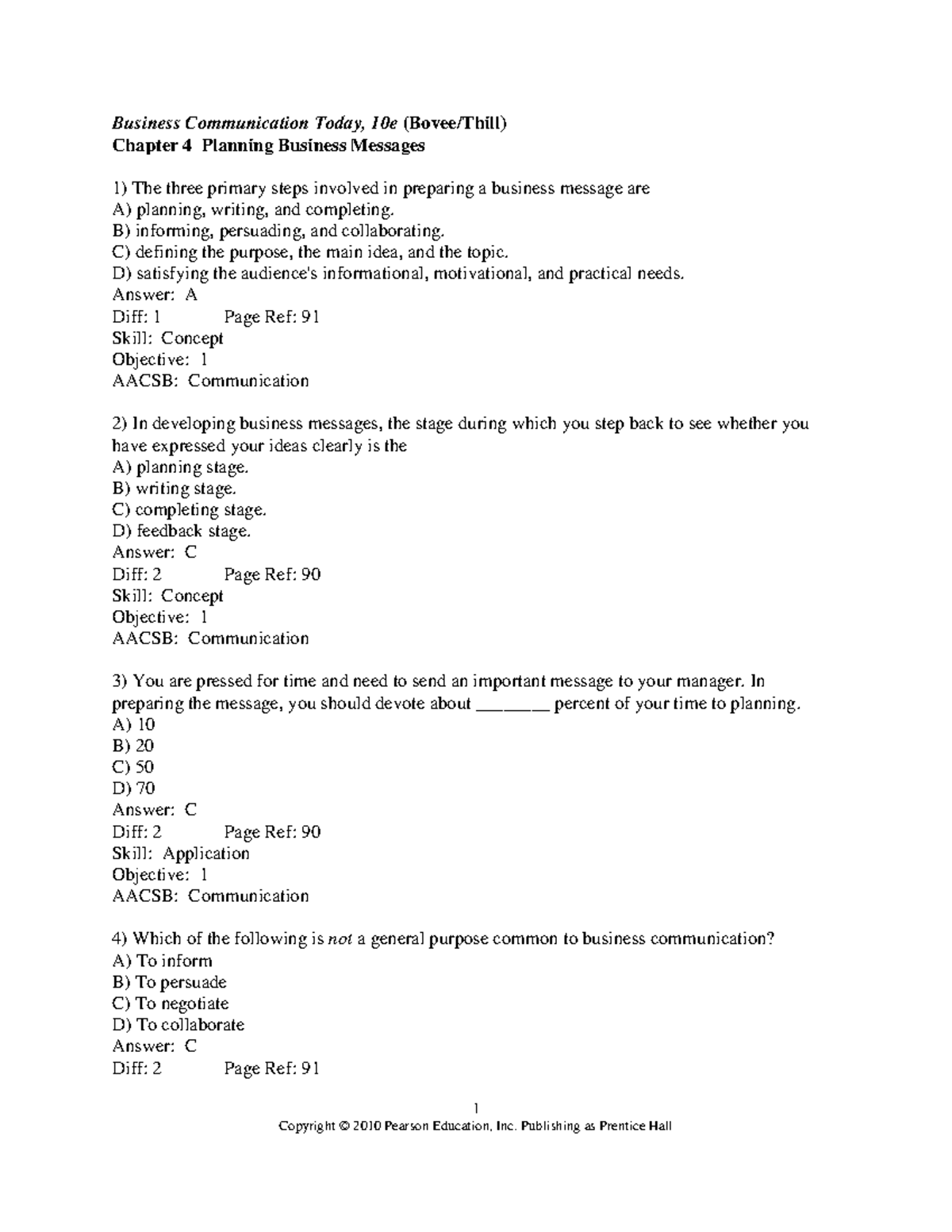 Business Communication Today 10e: Chapter 4 Test Bank Questions - Studocu