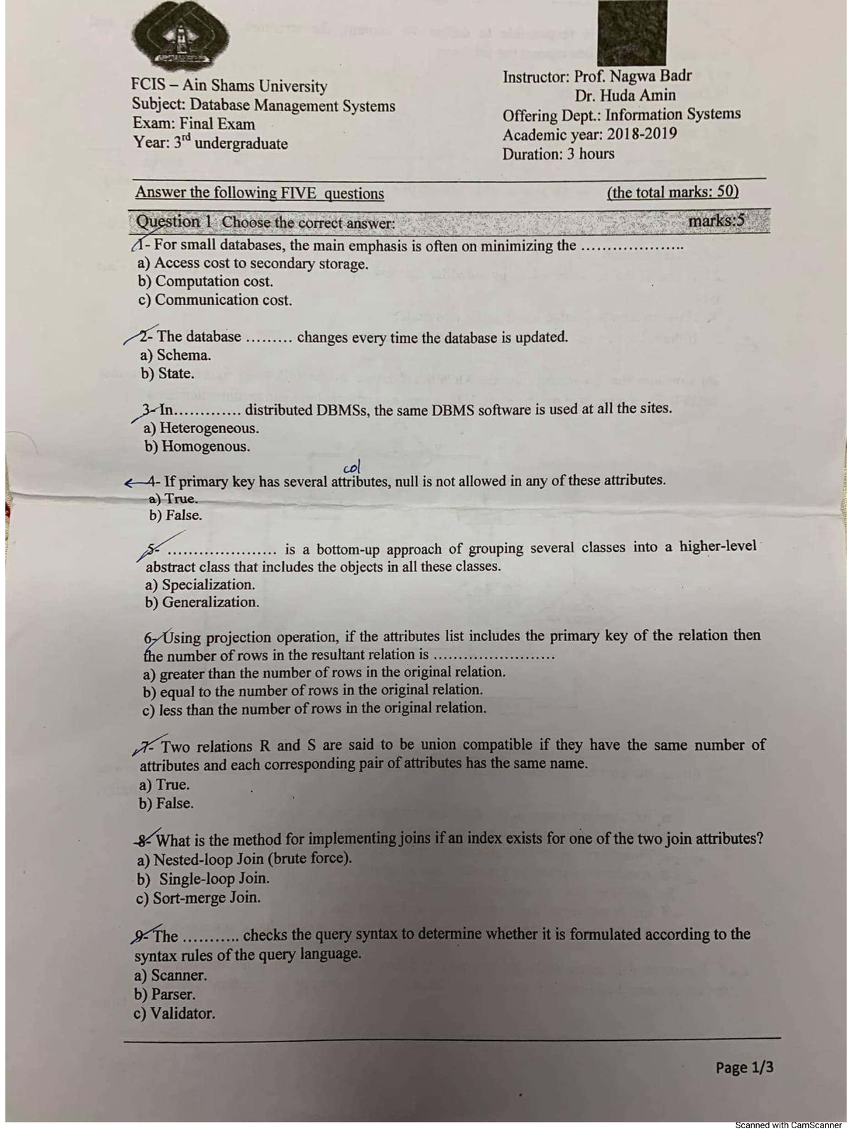 Final Exam 2019 - Database Questions and Answers - Studocu