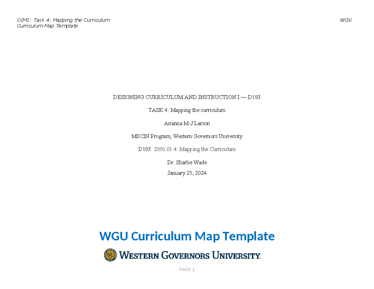 D183 Task 4 - Curriculum Mapping for 6th Grade ELA Program - Studocu