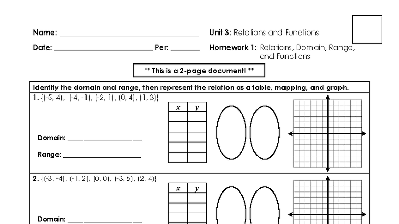 Unit 3: Homework 1 - Relations, Domain, and Range Analysis - Studocu