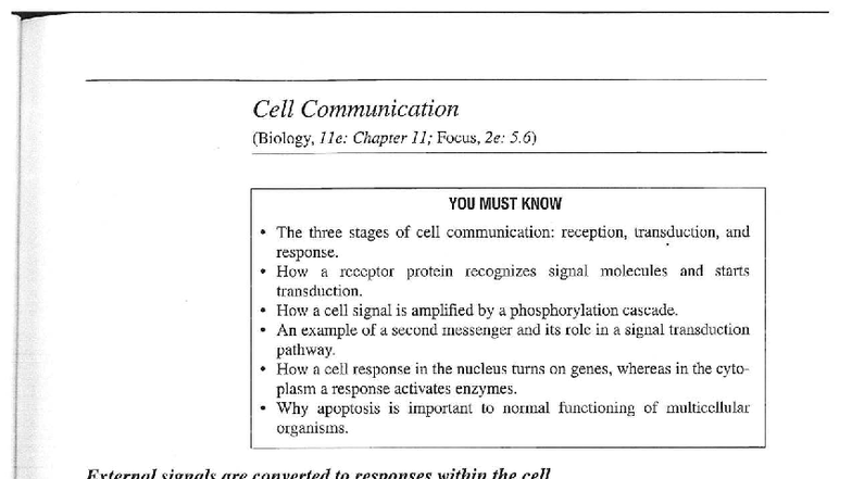 Cell Communication Study Guide (Biology, 11e: Chapter Focus, 2e: 5.6 ...