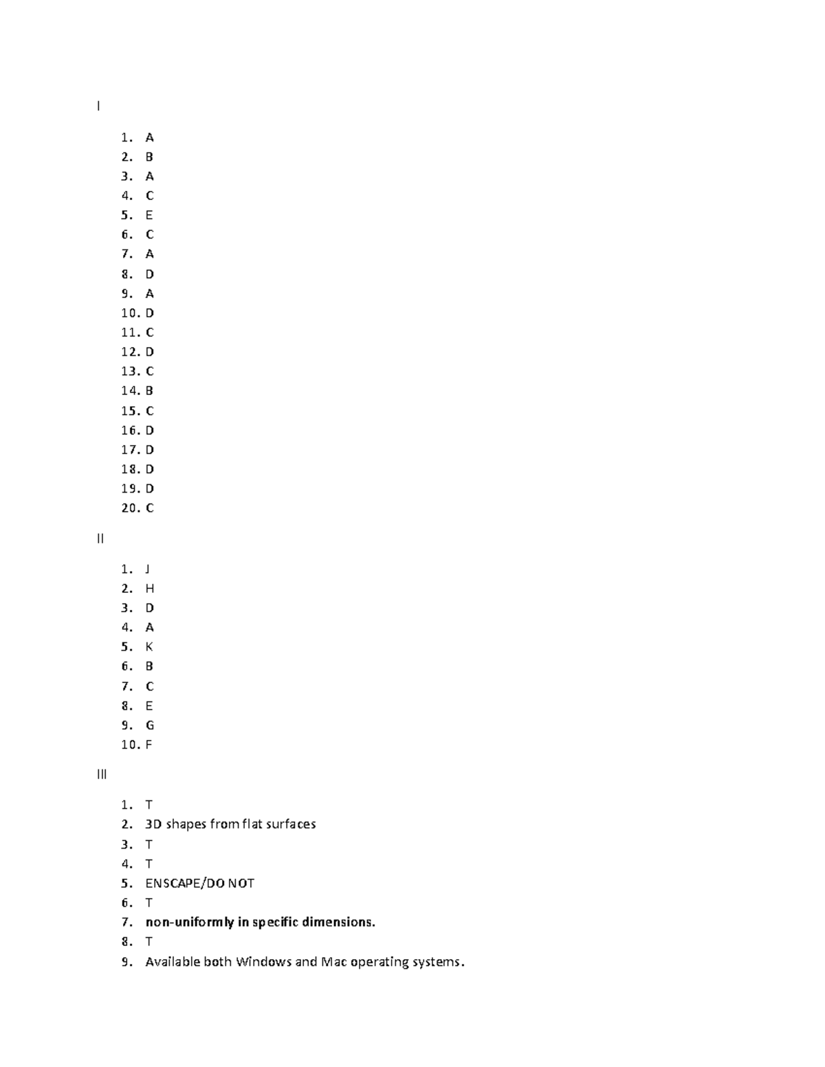 Quiz Answers for Course Code: 101 - 3D Shapes and Dimensions - Studocu