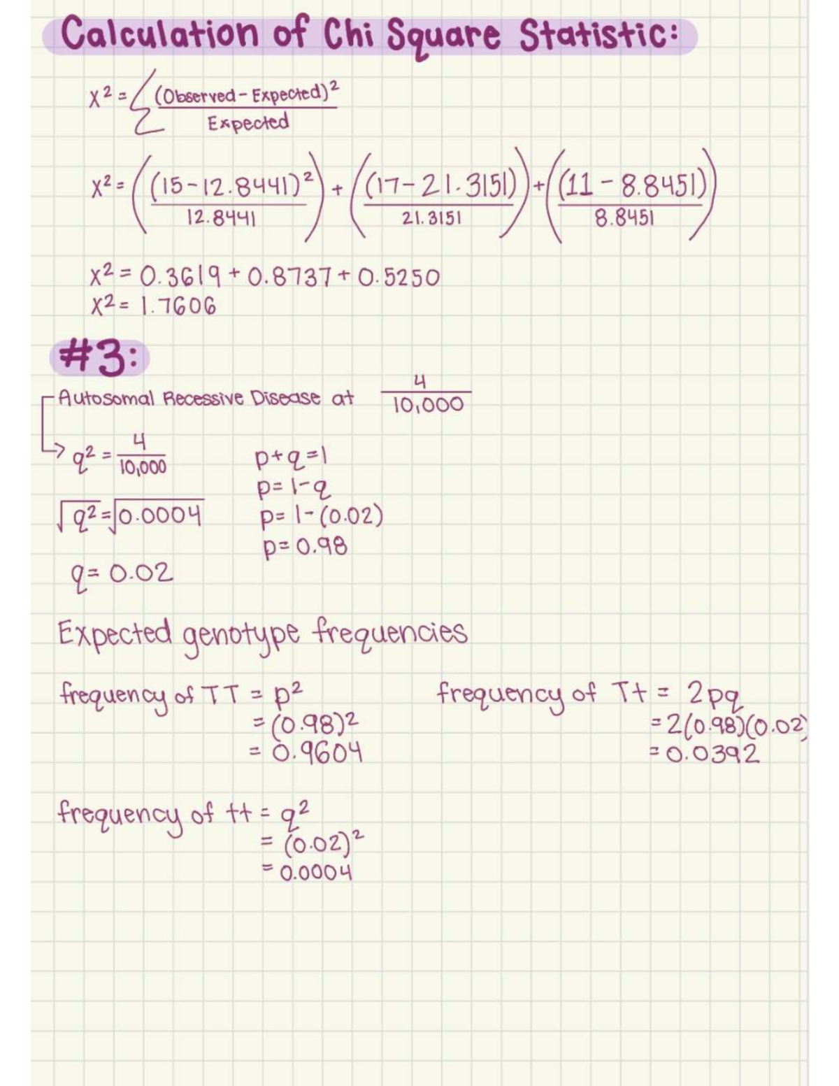 Bio1M03tut2 - assignment 3 - BIO1M03 - Calculation of Chi Square ...