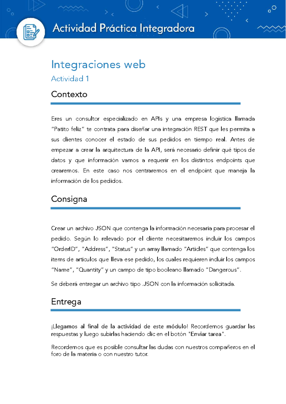 Integraciones Web - Actividad 1: Diseño de API REST para Pedidos - Studocu