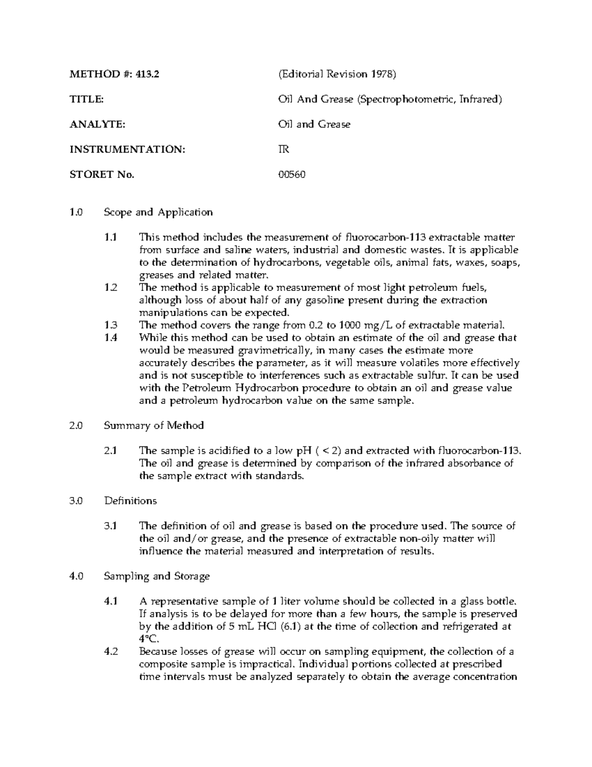 413 2 - Method for Measuring Oil and Grease in Water Samples - Studocu