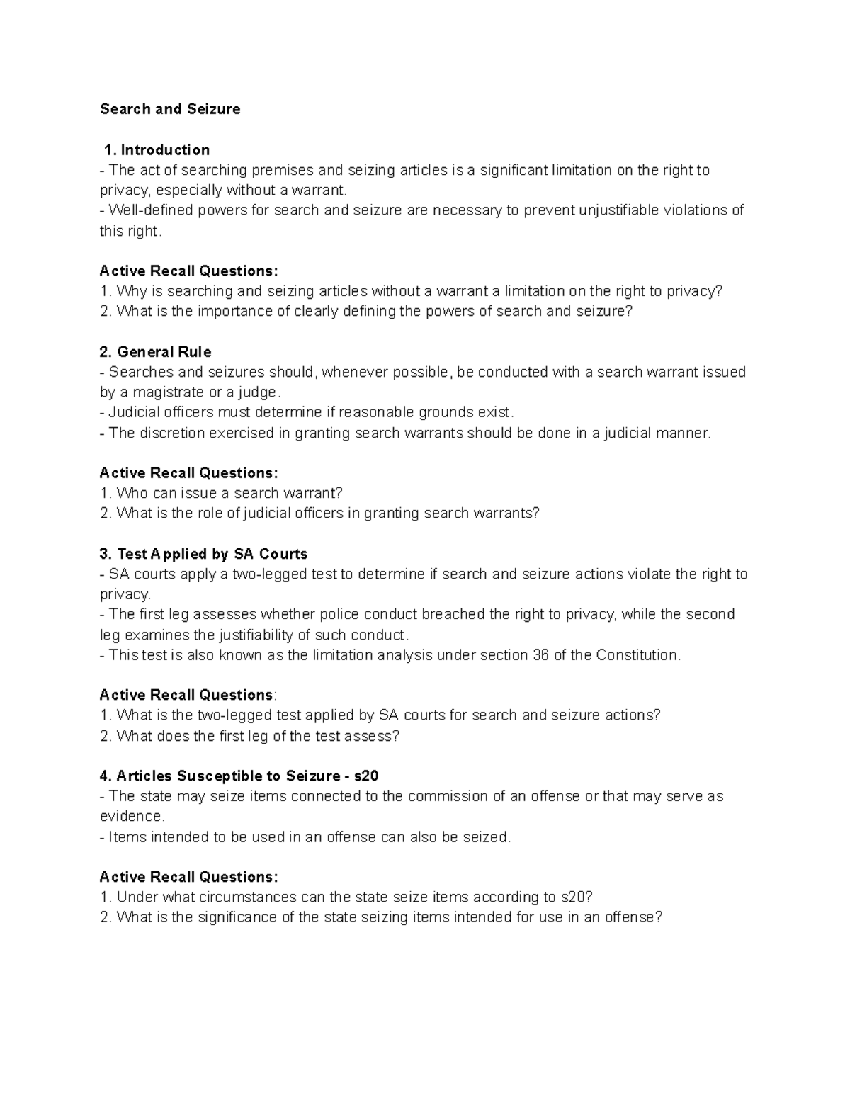 Search and Seizure - Comprehensive Study Notes - Studocu