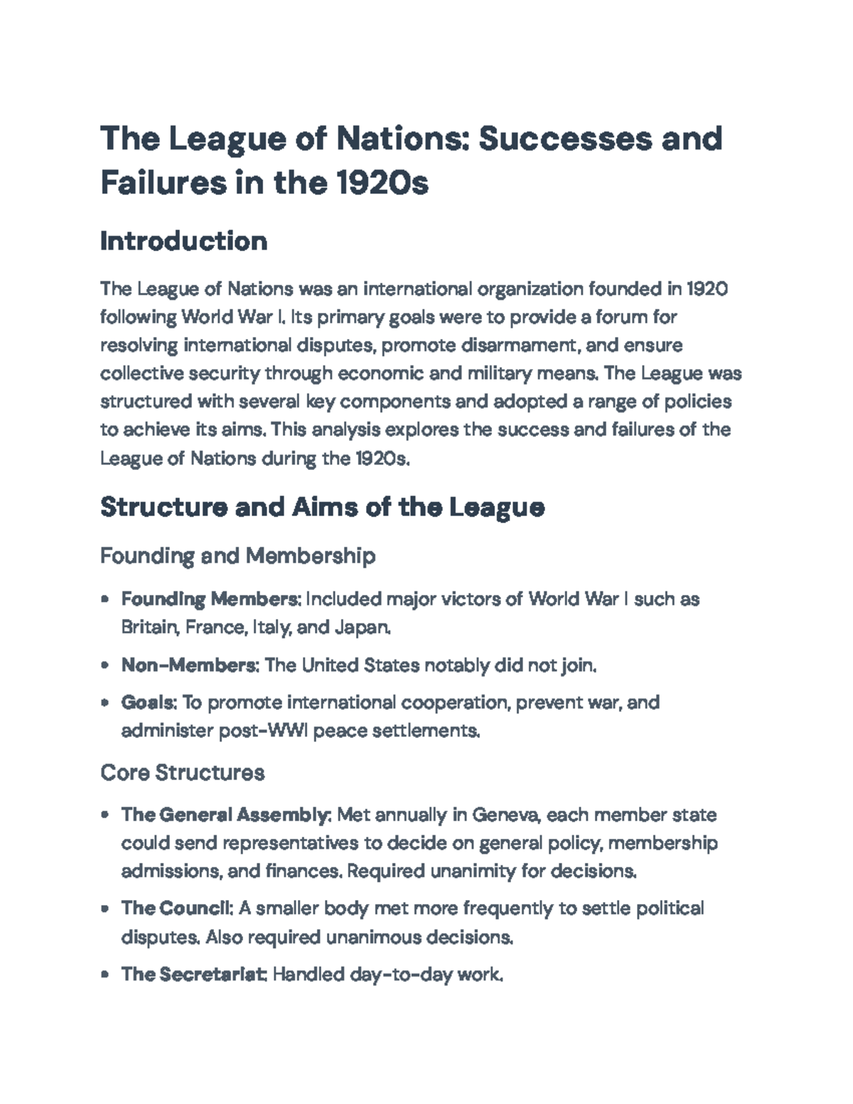 The League of Nations (HIST 101): Analyzing Successes & Limitations in ...