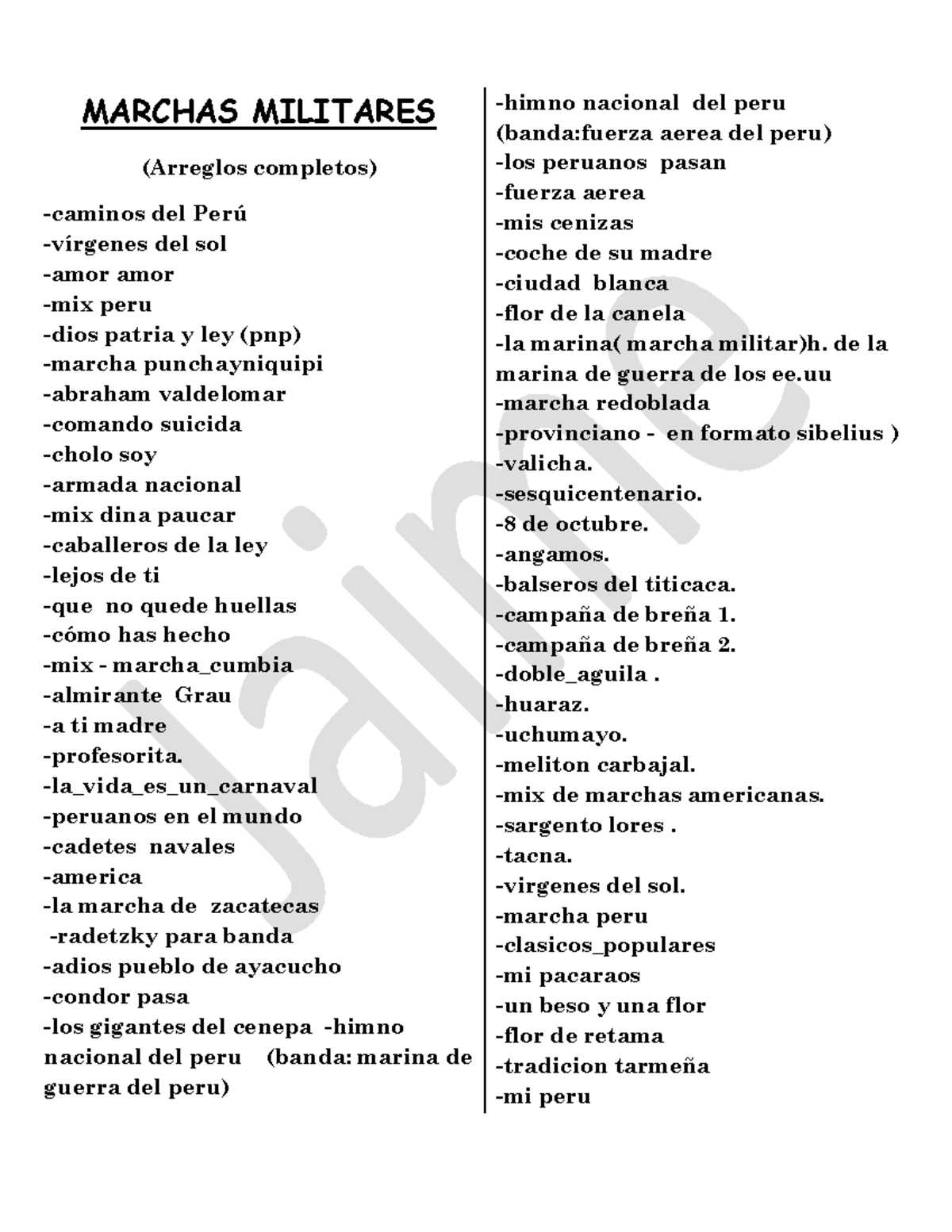 Lista de Marchas Militares en PDF - Completo y Variado - Studocu