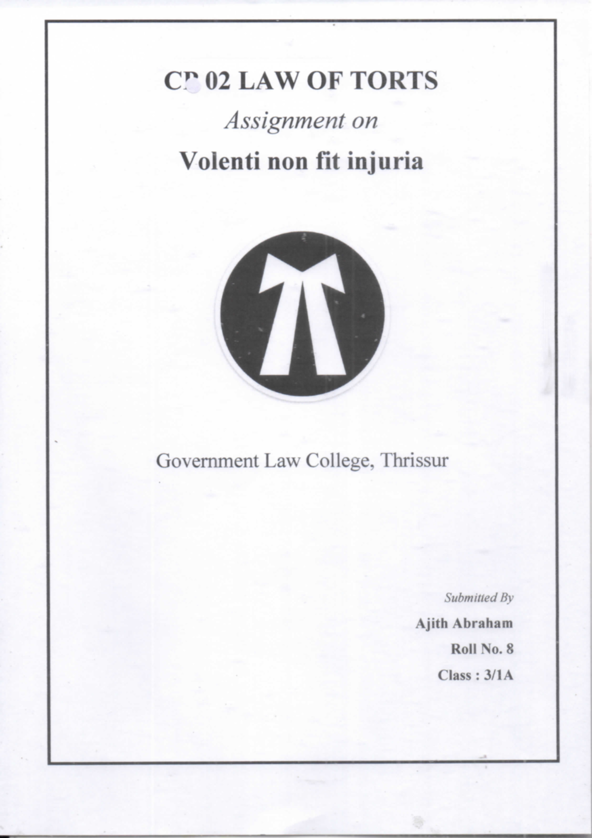 C 02 LAW OF TORTS: Assignment on Volenti Non Fit Injuria Analysis - Studocu