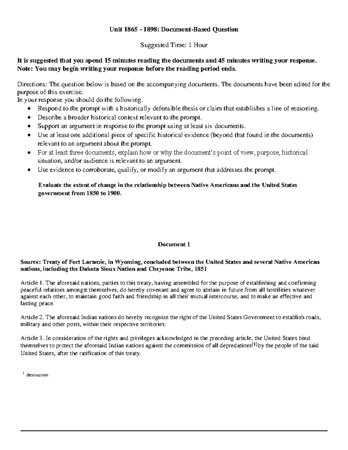 Native American DBQ: Analyzing U.S. Relations 1865-1898 - Studocu