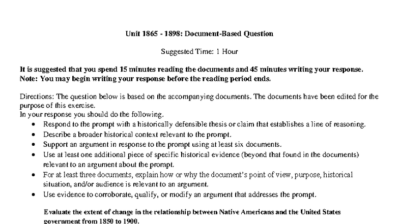 Native American DBQ: Analyzing U.S. Relations 1865-1898 - Studocu