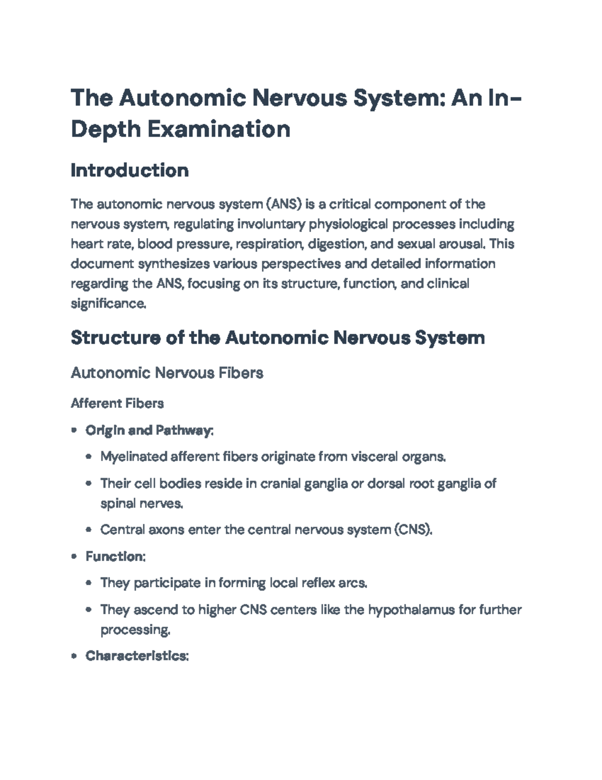 Autonomic Nervous System: Structure, Function, and Clinical ...